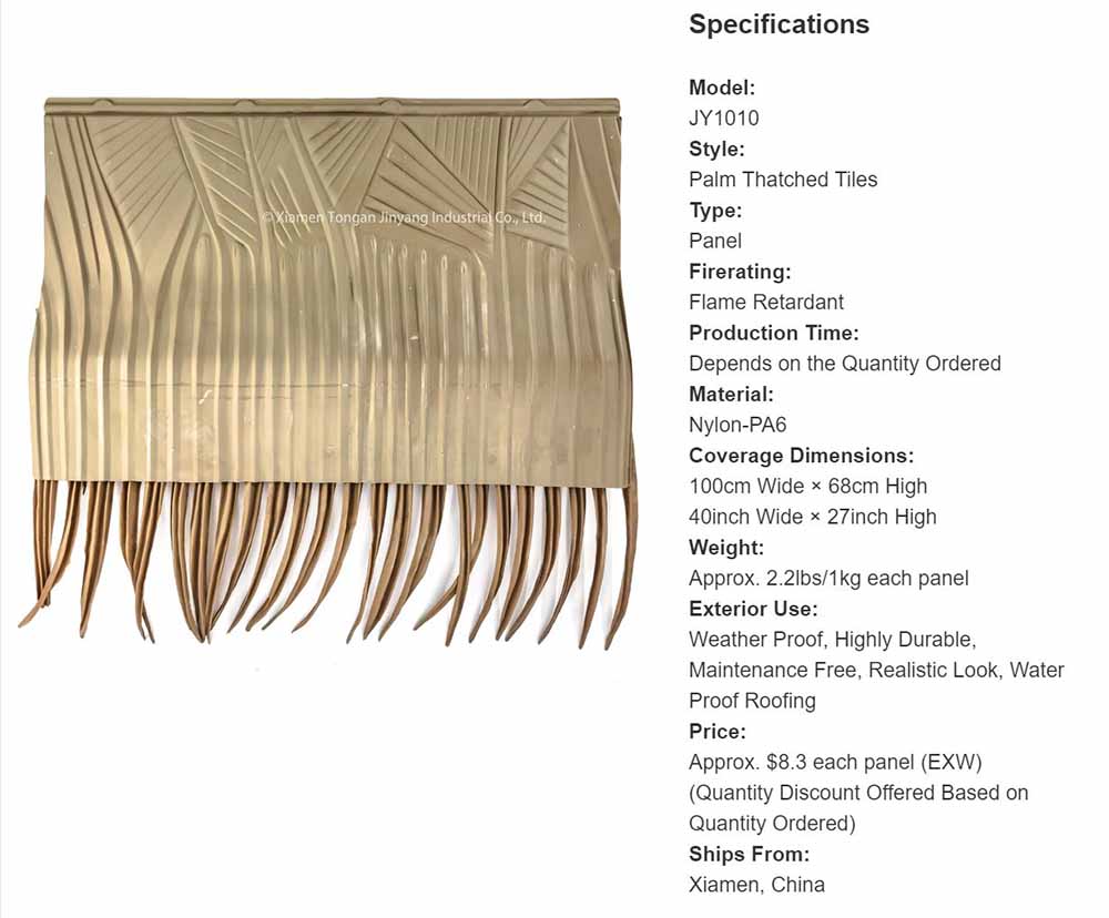 New natrual-looking design Synthetic Waterproof Palm Thatch